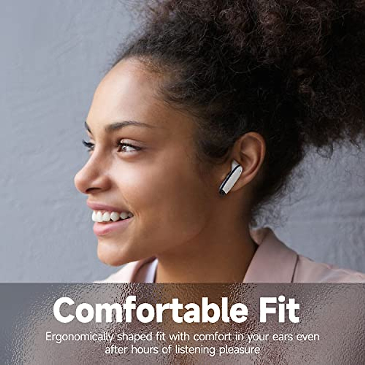 OMK Wireless Bluetooth Earbuds, Wireless Bluetooth Headphones 60H Playback and Wireless Charging Battery Case Waterproof IPX5 Earbuds Bluetooth Stereo Cancelling Earphones for iPhone Android (White)