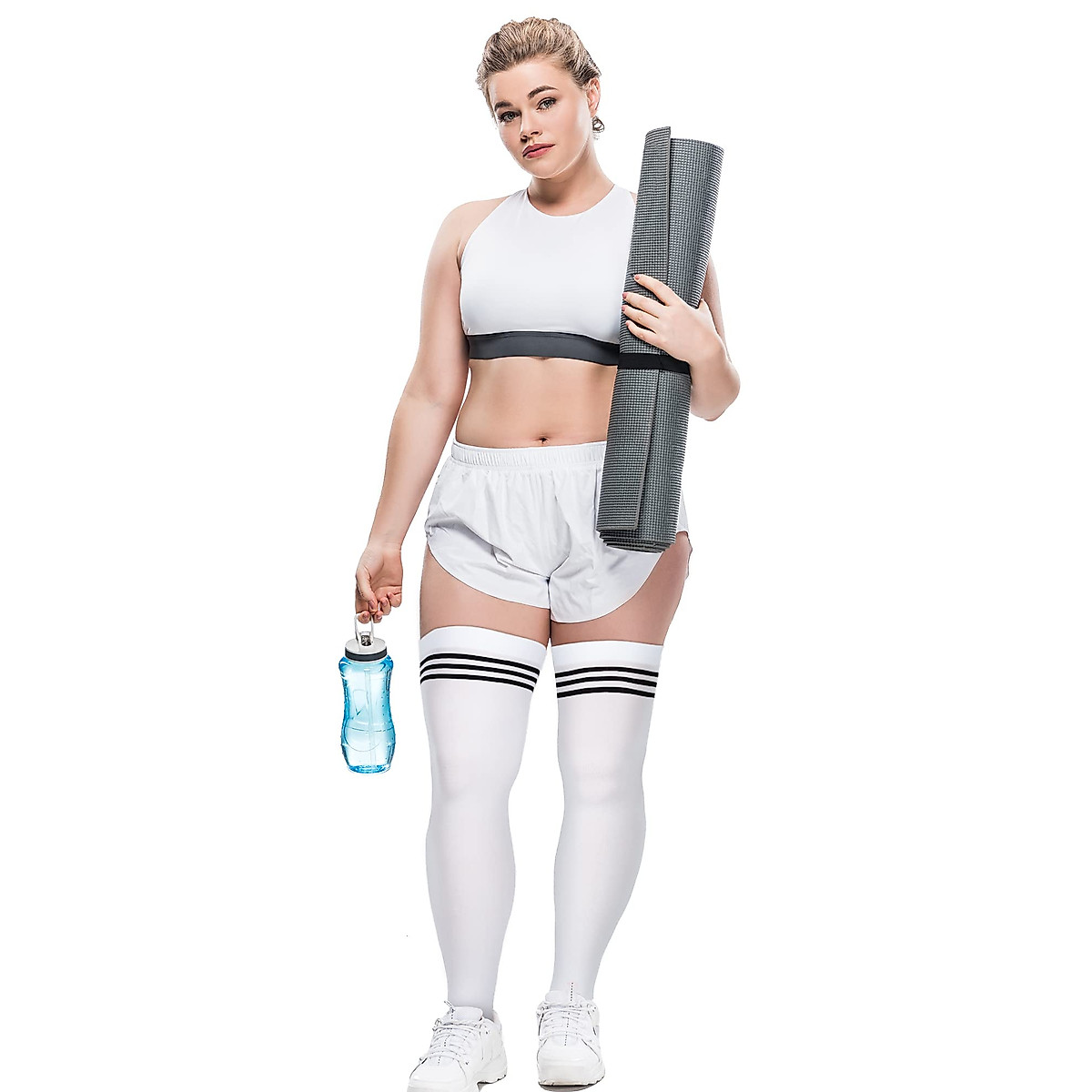 Bencailor 3 Pairs Plus Size Womens Thigh High Socks over the Knee Stockings Extra Long Thigh High Stockings for Wide Thigh (Black, White, Gray)