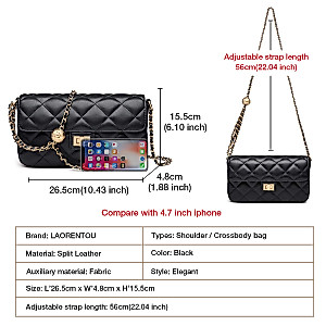Small Leather Crossbody Bag for Women Split Cowhide Lady Quilted Shoulder Purse and Handbag Girl Classy High End Look Bag (Black)