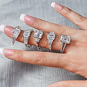 DIAMONBLISS Emerald Cut Ring for Women 925 Sterling Silver Prong Set Engagement Cocktail Ring Band | 3.60 Carats Cubic Zirconia CZ Simulated Diamond (9)