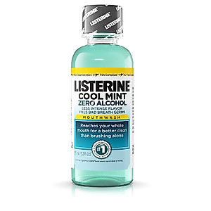 Listerine Cool Mint Zero Alcohol Mouthwash, Travel Size 3.2 Ounces (95ml) - Pack of 2