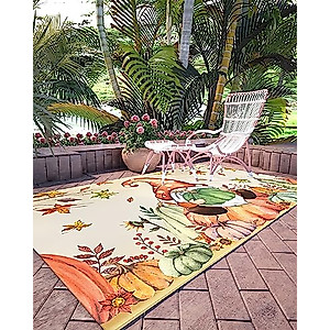 Boho Gnome Pumpkin Large Rectangular Area Rugs 5' x 8' Living Room, Durable Non Slip Rug Carpet Floor Mat for Bedroom Bedside Outdoor Thanksgiving Fall Harvest Autumn Leaf