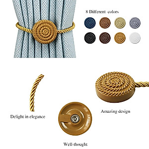 Hangtty Magnetic Curtain Tie Backs 2 Pack Rope Curtain Tiebacks Decorative Curtain Holders for Drapes Window Treatment Holdbacks Home Outdoor Curtain Tiebacks, Gold