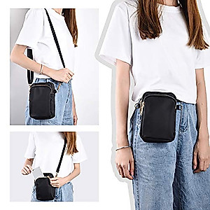 INSOUR Cross Body Phone Bag Women, Nylon Ladies Mobile Phone Bags Purse Mini 3 Layers Zipper Shoulder Wallet Bag with Adjustable Strap (Black)