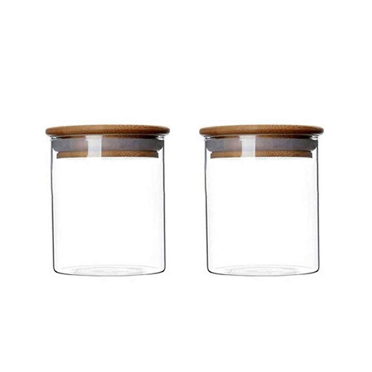 vipolish 2 PCS Transparent Glass Storage Jars with Airtight Bamboo Lids Kitchen Canisters Food Tea Storage Containers for Coffee Beans Grain Cookies Flower Tea Sugar Nuts