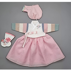 hanbok store Hanbok Baby Girl Korea Traditional Clothing 100th Days Baikil Celebration Party Pink Saekdong Sleeve DDBG01 Medium