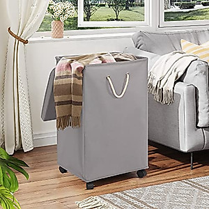 STORAGE MANIAC Rolling Laundry Hamper, 80L Tall Laundry Basket on Wheels, XL Dirty Clothes Hamper with Handle, Freestanding Clothes Hamper for Dorms, Bedroom, Bathroom, Living Room - With Lid Grey