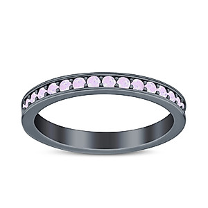 Black Tone, Lab Created Pink Opal Size-5 Full Eternity Stackable Band Wedding Engagement Bridal Ring CZ 925 Sterling Silver