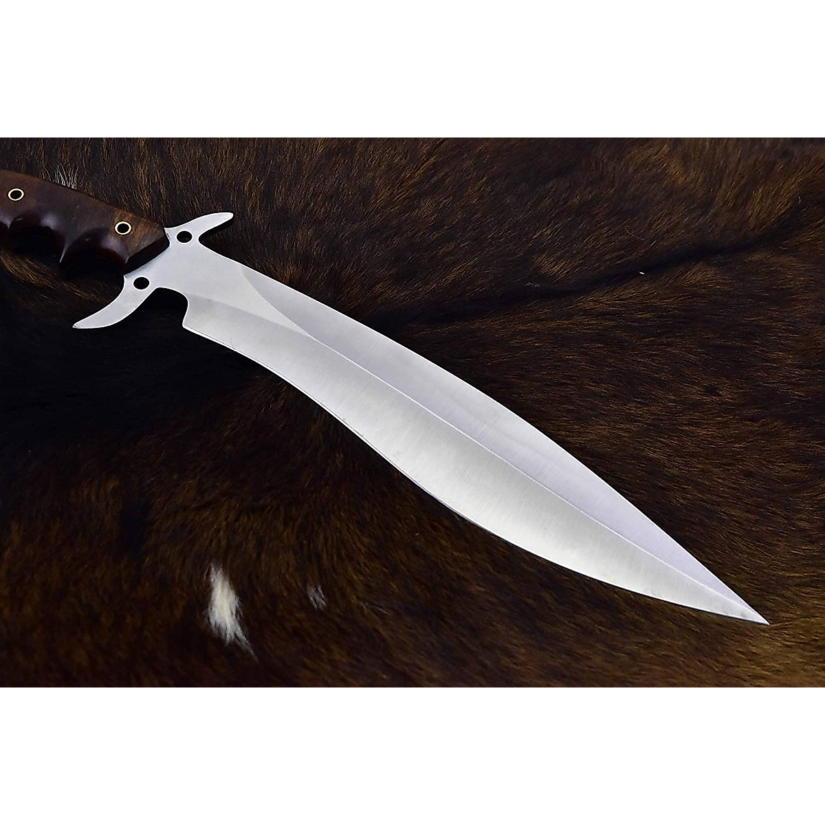 DKONLY-BLADES USA: Custom Handmade D2 Steel Full Tang Hunting Barong Camp Knife with Rose Wood Handle & Leather Sheath (AM46), Brown, Full Size 17.5'' Handle Size 5.5'' Blade Size 12''