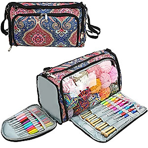 Looen Crochet Bag, Yarn Storage Tangle Free with Yarn Hole, Knitting Bag for Crochets Bamboo Knitting Needles and Yarns(Orange Cashew)