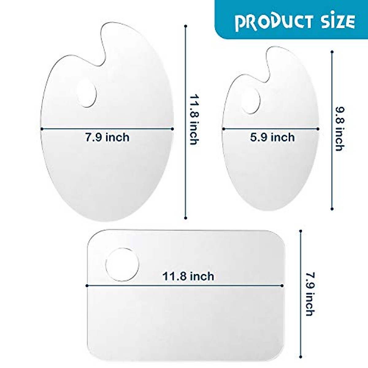 3pcs Acrylic Paint Palette Clear Art Palette for Adults & Kids, Transparent Non-Stick Oil Paint Palette with Protective Kraft for DIY Craft Art Painting Plate