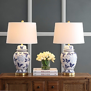 SAFAVIEH Lighting Collection Hana Butterfly Blue/ White 28-inch Bedroom Living Room Home Office Desk Nightstand Table Lamp Set of 2 (LED Bulbs Included)