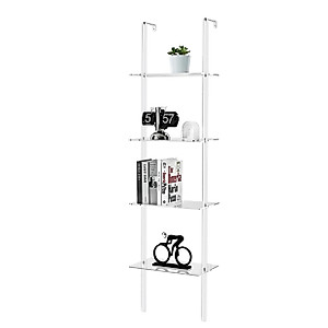 takor Compact Acrylic Ladder Bookshelf, Space-Saving 4-Tier Modern Design for Small Areas, Elegant Acrylic Bookcase for Living Room, Bathroom, Office (9.4" D x 15.7" W x 60.6" H)