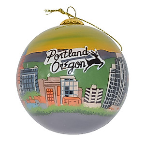 Blown Glass Christmas Ornament | Portland Oregon Skyline | Hand Painted Inside | Original Art | Includes Gift Box