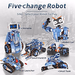 YESHIN Robot Building STEM Toys: 5 in 1 STEM Projects for Kids Ages 8-12, Remote & APP Control Educational Coding Kit, DIY Rechargeable Robot Gifts for Boys Girls (903 Pcs)