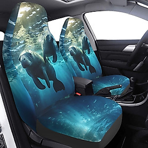 Foruidea Florida Manatee Mother and Baby Car Seat Covers Universal 2 Pcs Auto Front Seat Cover Fit Most