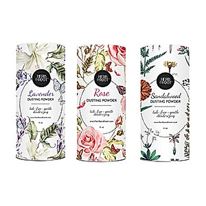 Herb & Root Body Dusting Powder Set of 3 with Rose, Lavender, and Sandalwood (no Puff Included)