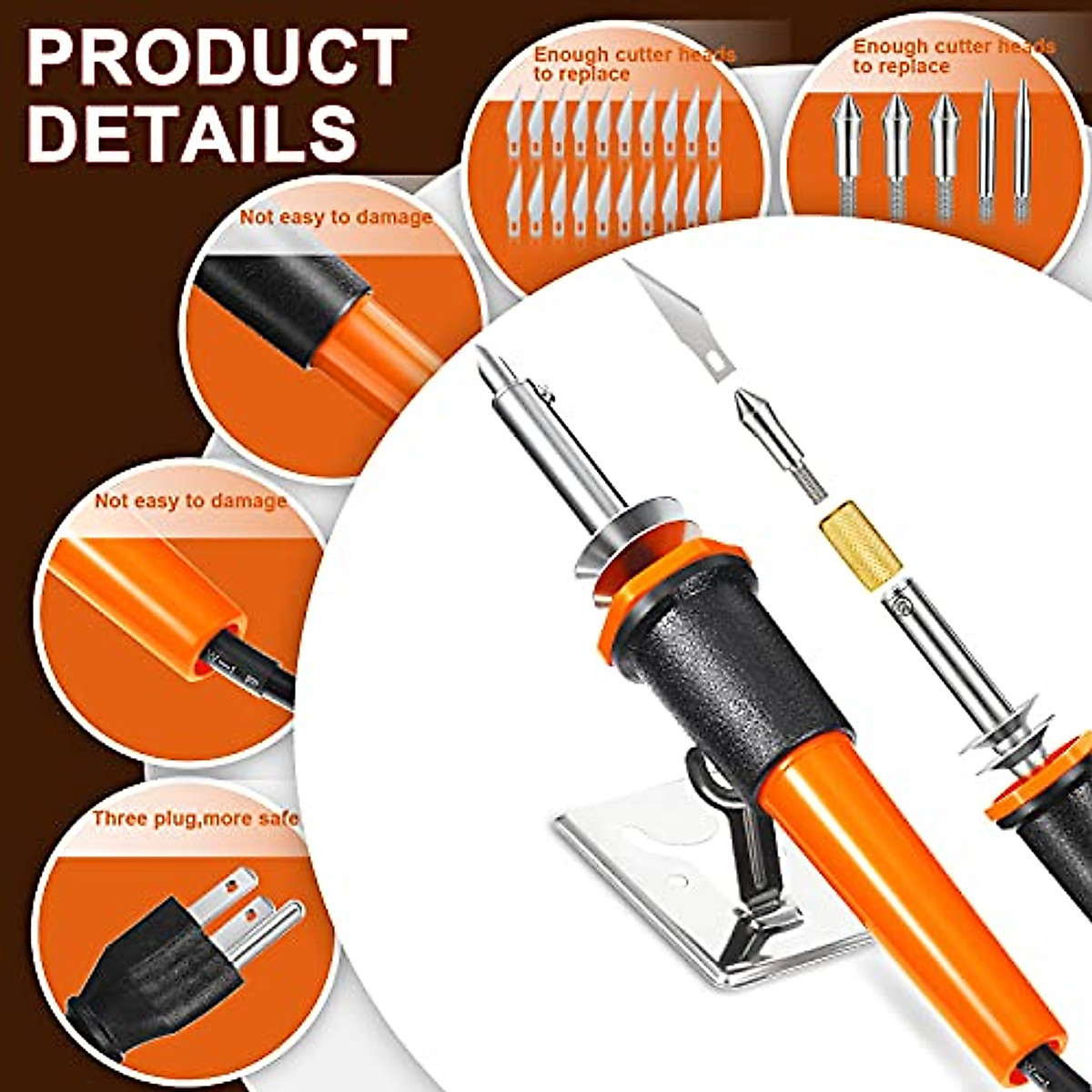 Honoson 30 Pieces Electric Hot Knife Cutter Tool, 20 Pieces Blades, 3 Pieces Blade Holders, 2 Pyrography Blades, Metal Stand Hot Carving Knife for Cutting Carving Soft Thin Foam Cloth Stencil