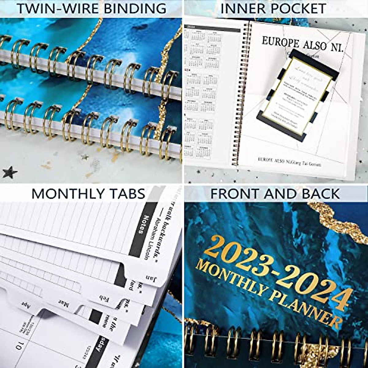 2023-2024 Monthly Planner/Calendar - 2 Year Monthly Planner 2023-2024, Jan 2023 - Dec 2024, 9" × 11", 24 Months Planner, Monthly Tabs & Holidays & Note Pages & Double-Side Pocket & Twin-Wire Binding