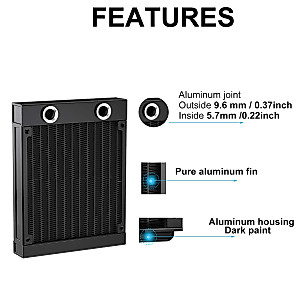 CLYXGS Water Cooling Radiator, 12 Pipe G1/4 Thread Heat Row Radiator 12 Pipe Aluminum Heat Exchanger Radiator for PC CPU Computer Water Cool System 120mm Black