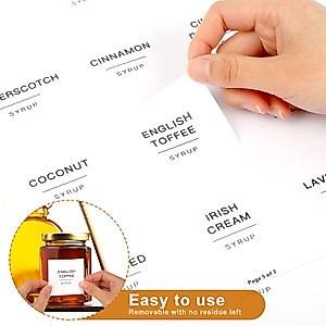 84 Pieces Pantry Labels,Coffee Syrup Labels,Waterproof Labels White Minimalist Labels Preprinted Self-Adhesive Labels Kitchen Labels for Storage Bins Coffee Station Syrup Dispenser Labels Blank Labels