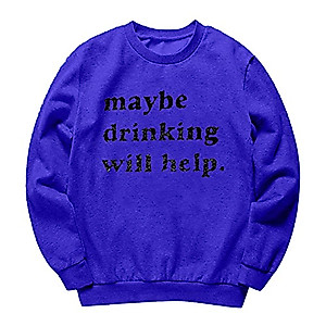 NaRHbrg Sweatshirt for Womens Letter Print Fall Sweatshirts Crewneck Long Sleeve Shirts Tunic Tops for Leggings Pullover Blue