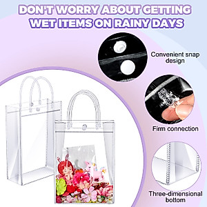 Clear PVC Gift Bags with Handles Reusable Plastic Wrap Tote Bags Transparent Shopping Bags for Christmas Party Favors Weddings Merchandise Retail Small Business, 9 x 6.7 x 2.6 Inches(100 Pieces)