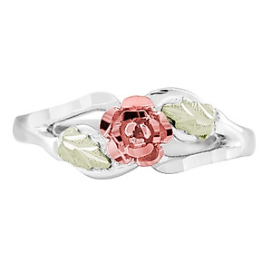 Blooms Rose Flower Diamond-Cut Ring, Sterling Silver, 12k Green and Rose Black Hills Gold Size 7