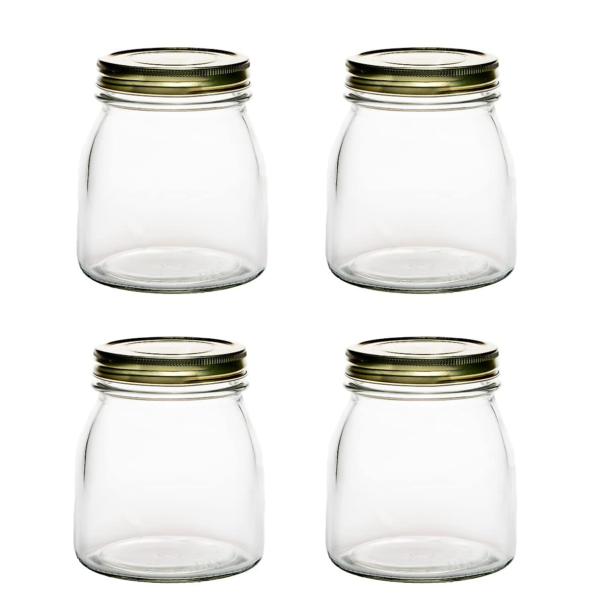 Amici Home Cantania Canning Jar, Airtight, Italian Made Food Storage Jar with Golden Lid. 27-ounce, set of 4, Clear