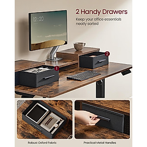 VASAGLE Electric Standing Desk with Drawers, Sit Stand Desk with Built-in Power Strip, Adjustable Height, 23.6 x 47.2 Inches, 2 Hooks, Memory Function, for Home Office, Rustic Brown ULSD182X21