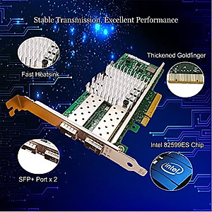 10Gb Network Card Dual SFP+ Ports PCIEx8 Ethernet Converged Server Compatible Intel X520-DA2 82599ES Chip Support Windows 7/8/10/11/Visa,Server/Linux/VMware
