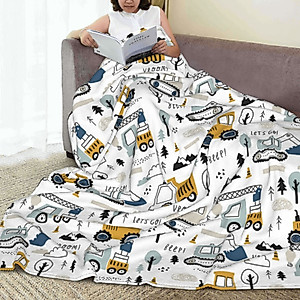 Cute Excavator Throw Blanket Flannel Fleece Truck Blanlet Autumn Lightweight Soft Fuzzy Cozy Travel Blanket for Couch Bed Fall Decor Thanksgiving Kids Boys Girls 60"x50"
