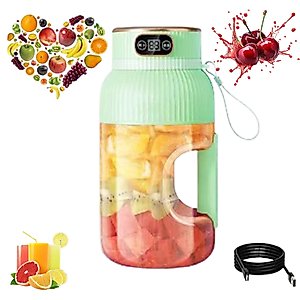 Yulyoie Multifunctional Portable Juicer Cup with Digital Display, 2024 New Yulyoie Portable Smoothie Blender on the Go, Portable Blender USB Rechargeable (Green-Single cup Single lid)