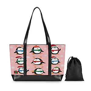 Penguins Laptop Tote Bag for Women Canvas Teacher Tote Bags Travel Work Bag Handbags Purse with Fashion Zipper