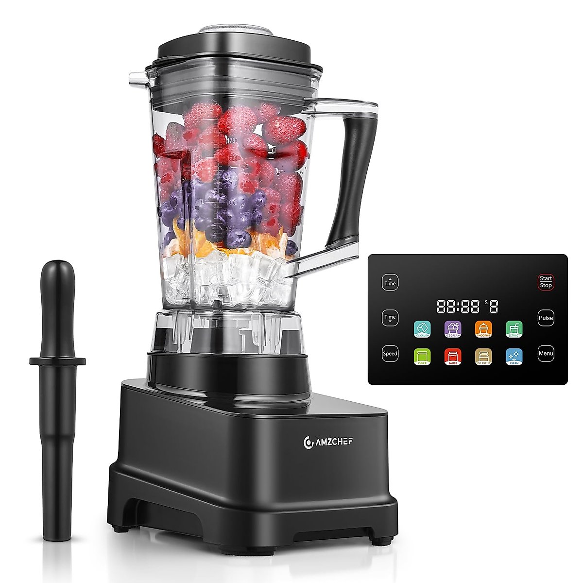AMZCHEF 8-IN-1 Professional Blenders, 2000 Watts Commercial Blender for Kitchen with Timer, Innovative LED Panel, 8 Functions for Smoothies, Shakes & More, 8 Speeds & Pulse, 68 oz. Pitcher, Black