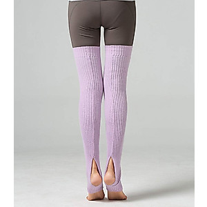 CHUNG Women's Over Knee Thigh High Warm Leg Warmers Stirrup Thermal 80s Long Socks Yoga Ballet Dance-Lavender