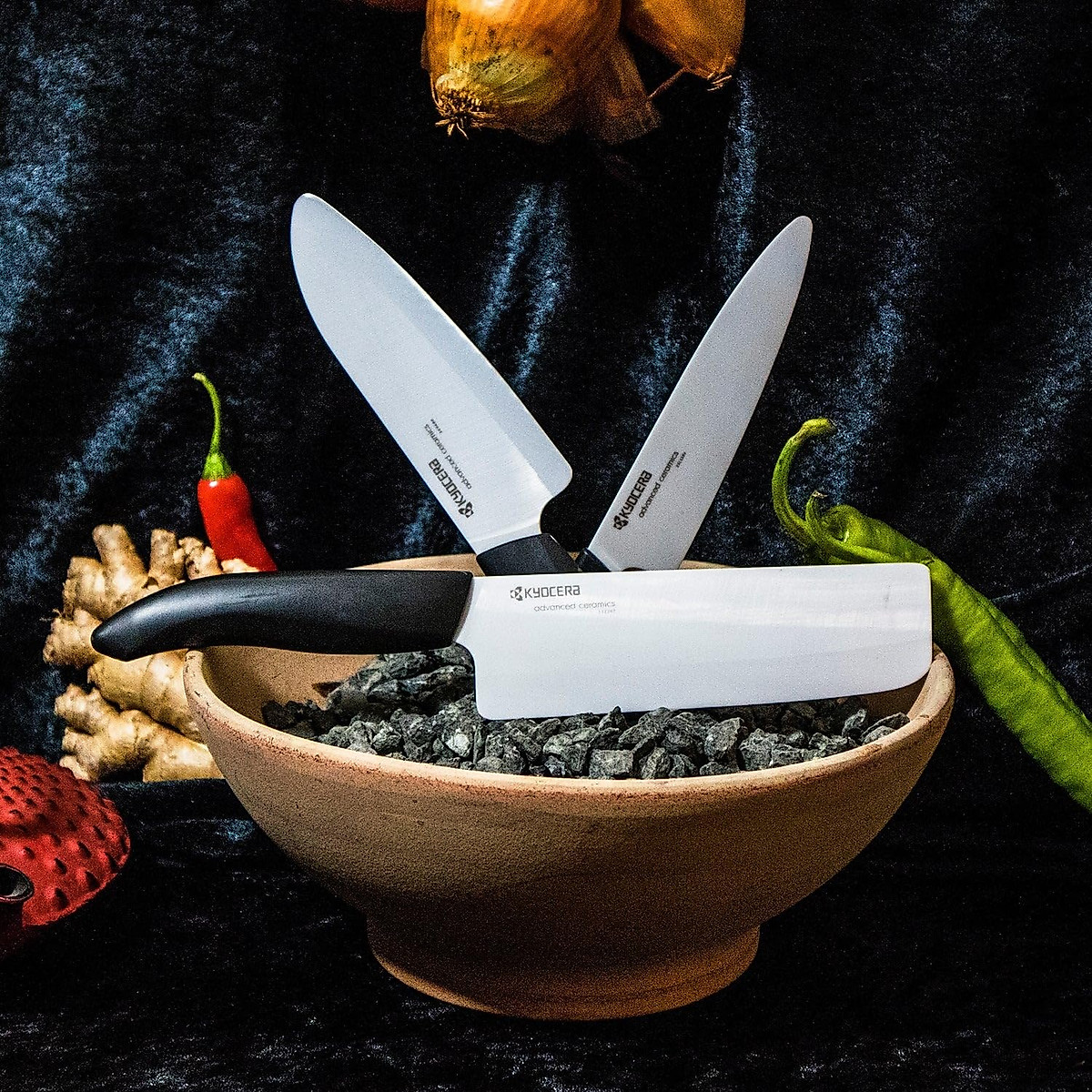 Kyocera Advanced Ceramic Revolution Series 6-inch, Chef's Santoku Knife, Black Handle, White Blade , 6 Inch - FK-160 WH