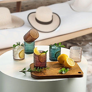 Classic Reusable Plastic Drinking Glasses, Hobnail Design, Shatterproof | 6 Set | Muted Tritan Lowball, Acrylic Unbreakable Beaded Cups, Dishwasher Safe 10oz, Kitchen Cups, BPA-free, Indoor, Outdoor