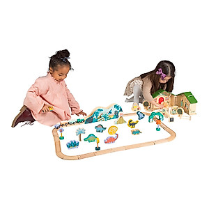 Manhattan Toy T-Rex Express 45-Piece Jurassic-Themed Wooden Toy Train Set for Toddlers 3 Years and Up