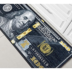 Well Woven Money Collection Dollar Front 2' x 5' Black Gold Runner Rug