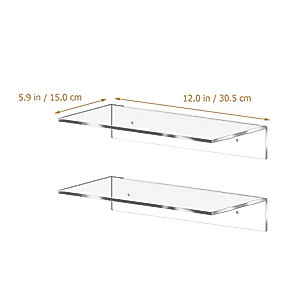 ULTECHNOVO 2Pcs Acrylic Floating Shelves Clear Wall Dispay Shelf Space Saving Wall Bookshelf Invisible Floating Organizer for Living Room Bedroom Home Office Transparent