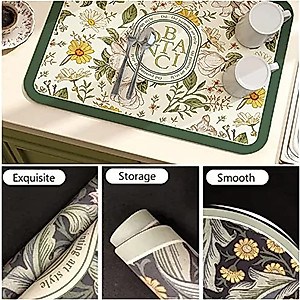 2023 New Fantasy Style Draining Mat,Powerful Absorbent Dish Drying Mat,Vintage Plates kitchen drying mat,Soft Diatom Mud Non-slip Drain Pad Quick Dry Mat for Kitchen Counter (D, 15.75×19.68 inch)