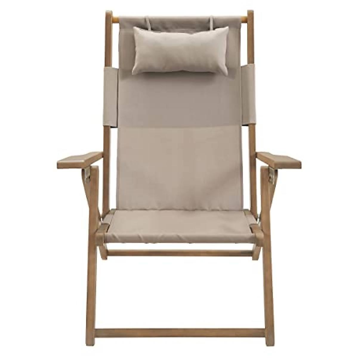 Lavish Home Set of 2 Beach Chairs - Outdoor Weather-Resistant Wood Folding Chairs with Carry Straps and Reclining Seat - Beach Essentials (Taupe)