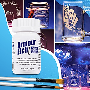 Armour Etch Glass Etching Cream - Starter 2.8oz Size - Bundled with Moshify Application Brushes