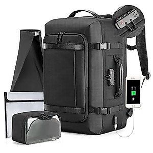 VGOAL Carry on Backpack,40L Expandable Travel Backpacks Weekender Overnight Luggage Bag Extra Large Backpack Fit up to 17.3" Laptop (Black(flight Approved), 45L Expandable With 3 CUBES)