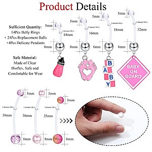 Sanfenly Plastic Pregnancy Belly Button Rings Long Bar Navel Rings Flexible Clear Acrylic Bioplast Sport Maternity Belly Navel Ring Retainer Belly Piercing Jewelry 14G 14/16/18/32/35/38mm