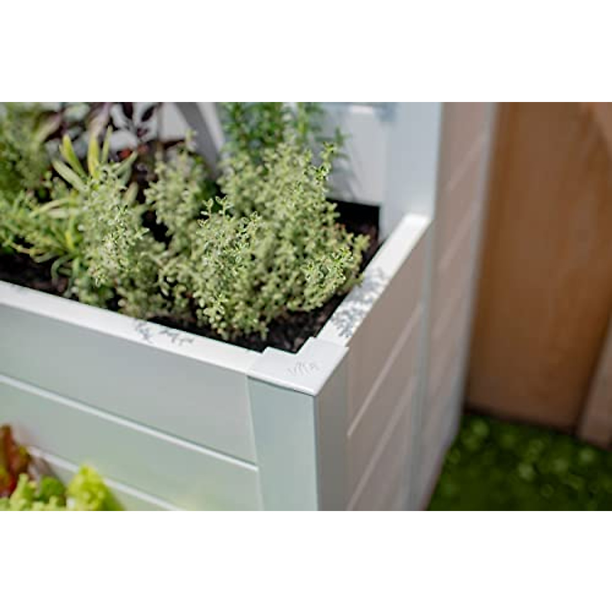 Vita Classic 33 inch x 33 inch Tiered Cascading Keyhole Garden with Composting Basket, White Vinyl, PVC, BPA and Pthalate Free, VT17109