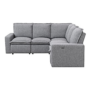 JURMALYN Modular Sectional Sofa Couch with Power Recliner Chair for Living Room, Convertible L- Shaped Sofa Couch with USB Charge Ports, 5-Seater Corner Sofa for Home Office Theater-89.7'' Grey