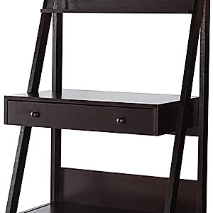 Benzara Contemporary Style Ladder Home Office Desk with 3 Open Shelves and 1 Drawer, Brown