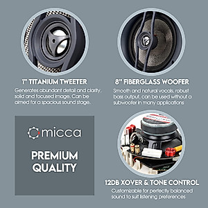 Micca Reference Series R-8C 2-Way in Ceiling in Wall Speaker, 8 Inch Woofer, 1-Inch Pivoting Aluminum Dome Tweeter, Tone Controls, 9.5-Inch Cutout Diameter, Each, White